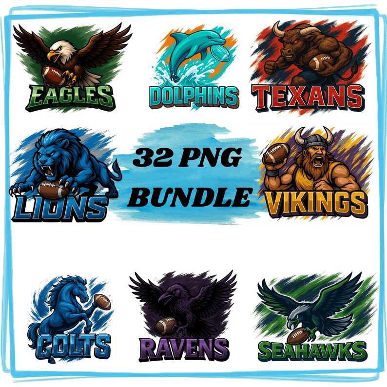 Vintage Football Team Mascot PNG Bundle: 32 Team Logos (digital ...