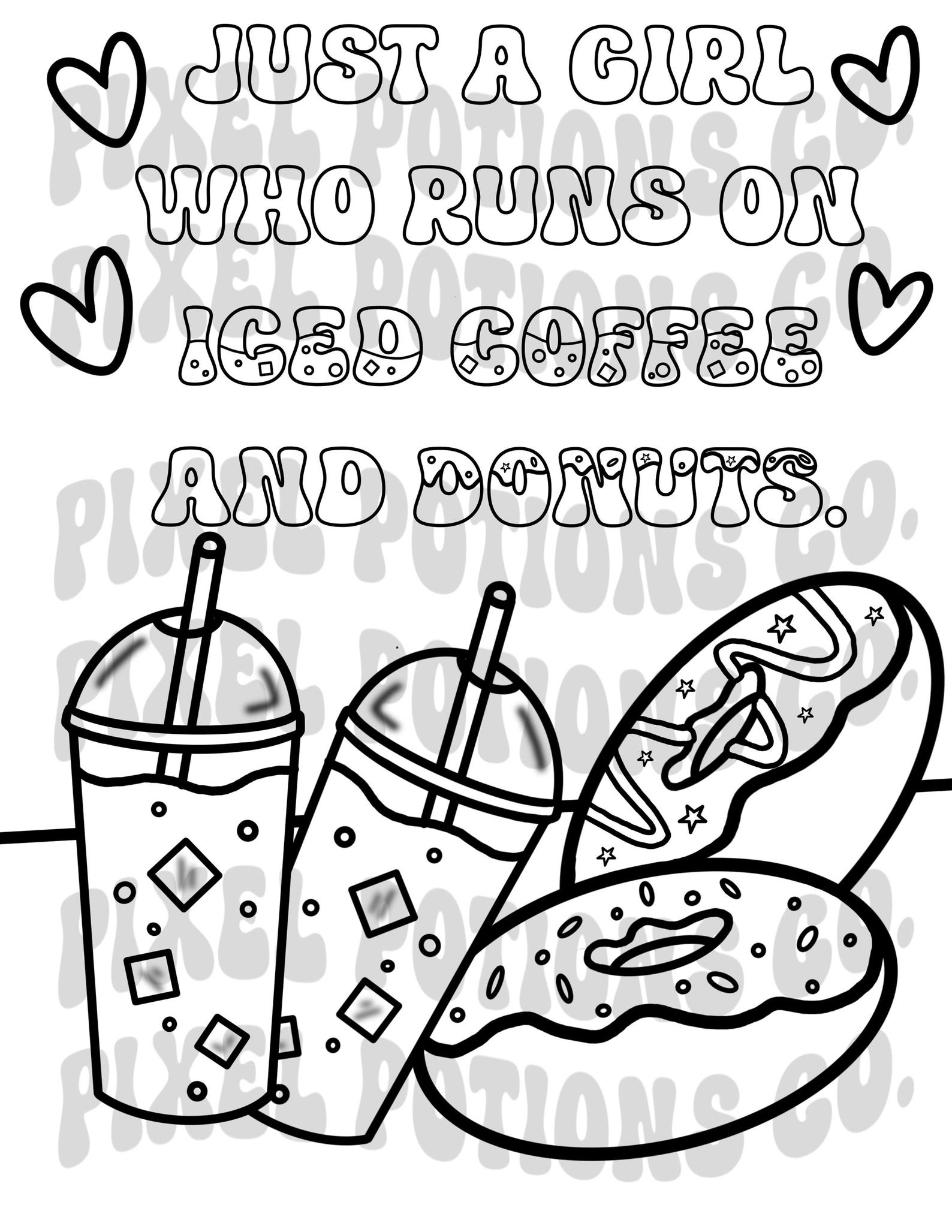 Foodie Coloring Page, Adult Coloring Page Printable, Iced Coffee ...