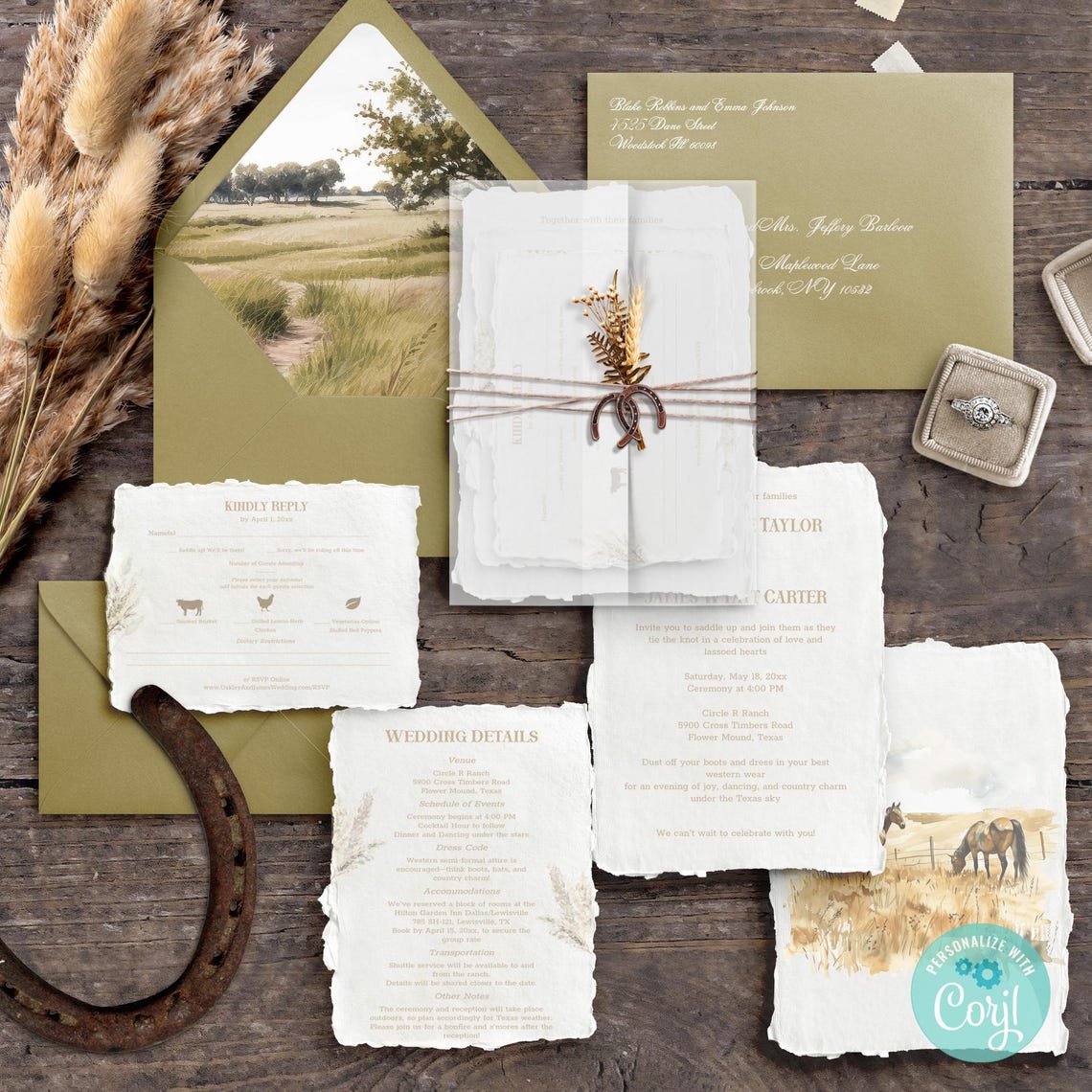 Rustic Farm Wedding Invitation Template Printable Suite Editable Corjl ...