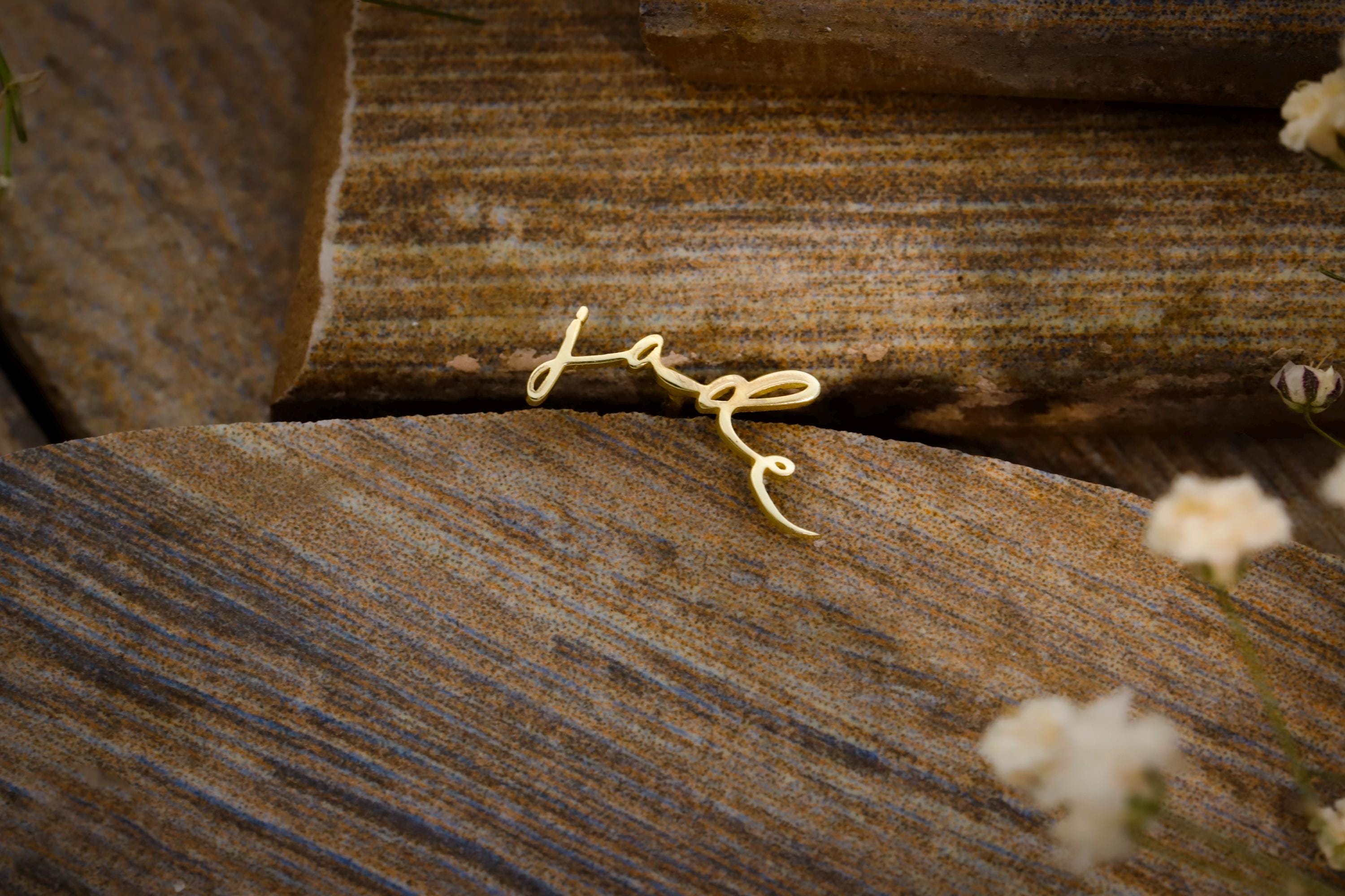Custom Handwriting Earrings, 14K Gold Name Studs, Personalized Jewelry ...