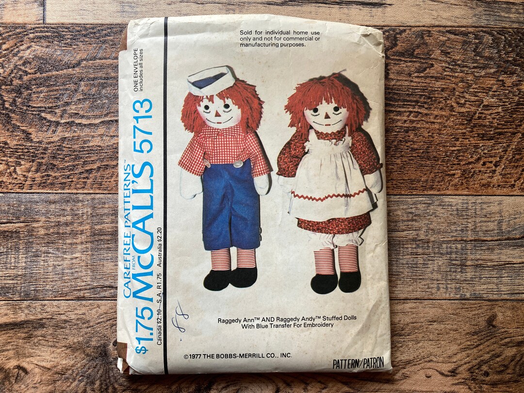 1977 Raggedy Ann & Andy by Mccalls 5713 Vintage Original Rag Dolls ...