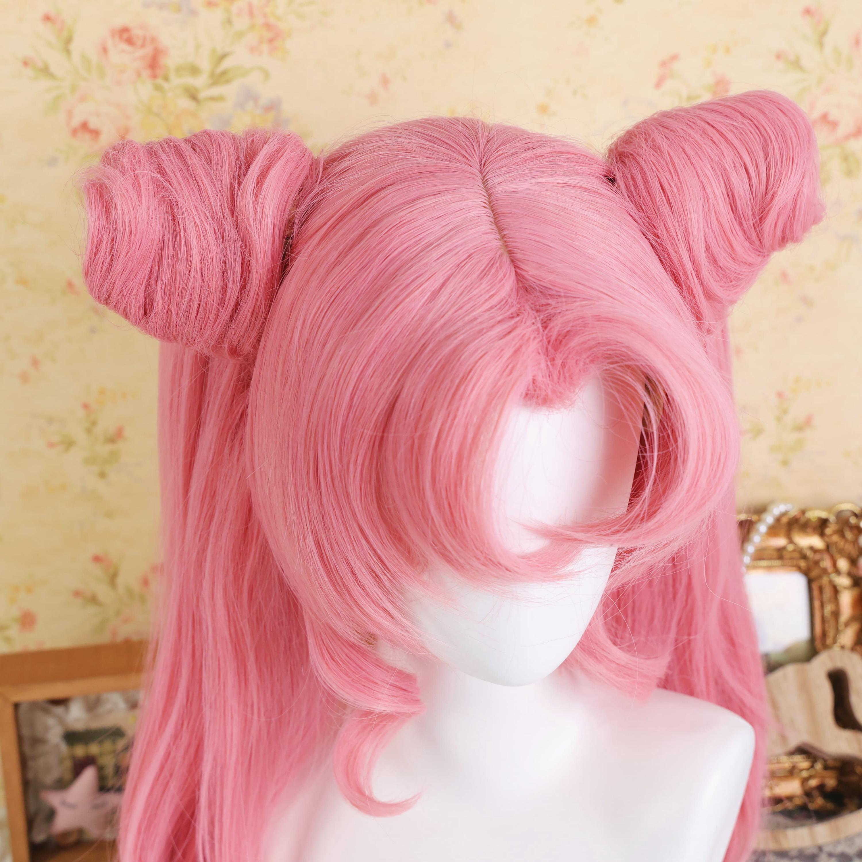 Sailor Chibi Moon Chibiusa Cosplay Wig Pink Twin Tails Heart Bangs Heat ...