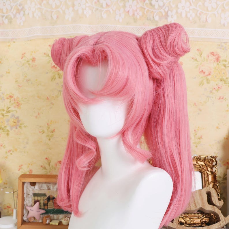 Sailor Chibi Moon Chibiusa Cosplay Wig Pink Twin Tails Heart Bangs Heat ...