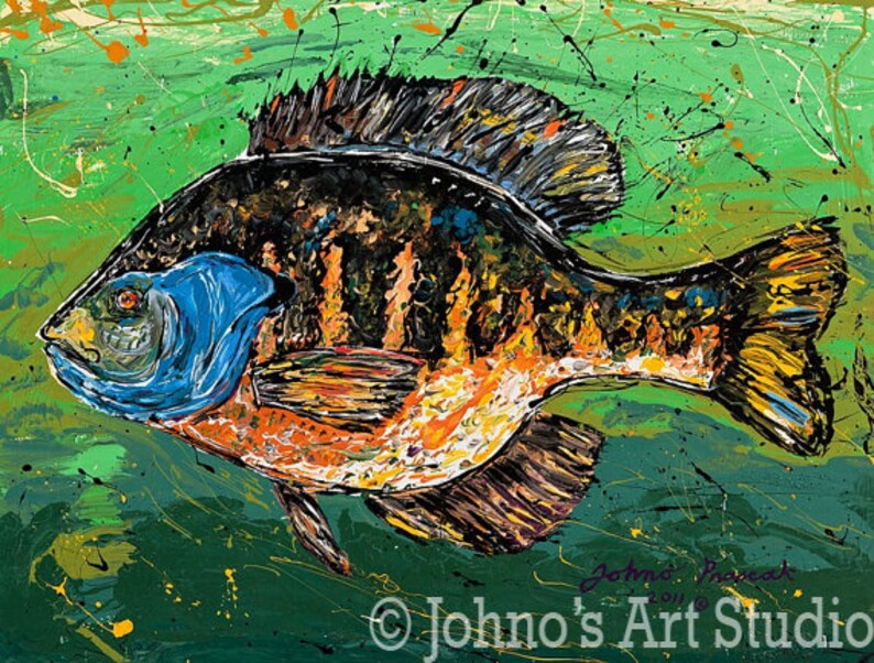 Fish Art, Abstract Art, Modern Wall Art, Bluegill Painting, Print by ...