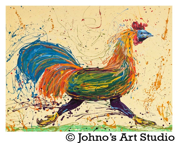 Rooster Painting Abstract Art Modern Wall Art Running - Etsy