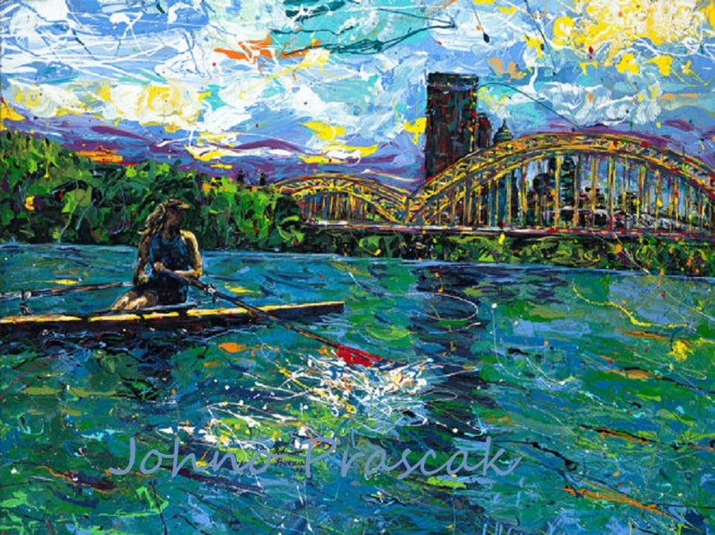 Rowing Art River Art on the Water Pittsburgh Artist Black - Etsy