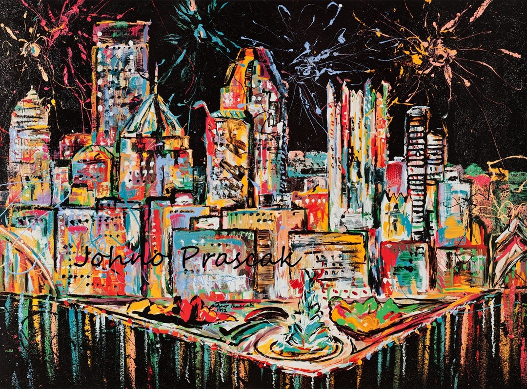Pittsburgh Fireworks, Pittsburgh Skyline Wall Art, Pittsburgh Art ...