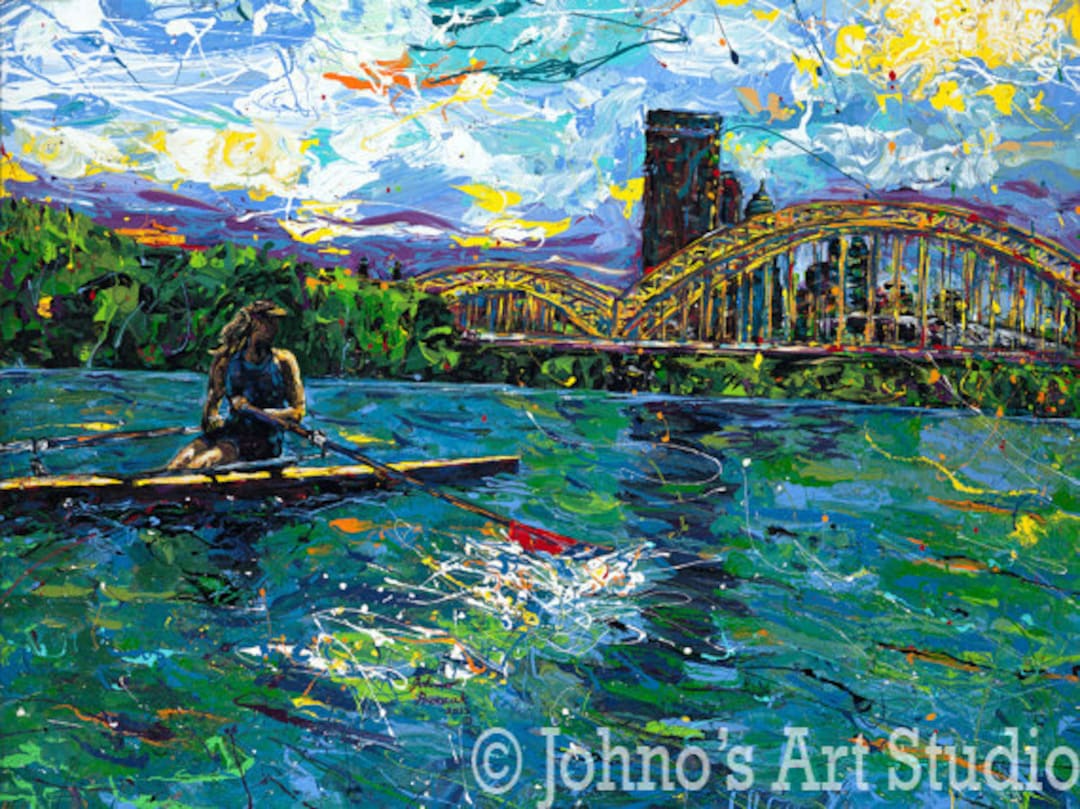 Water Painting, Rowing on the River, Pittsburgh Skyline by Johno ...
