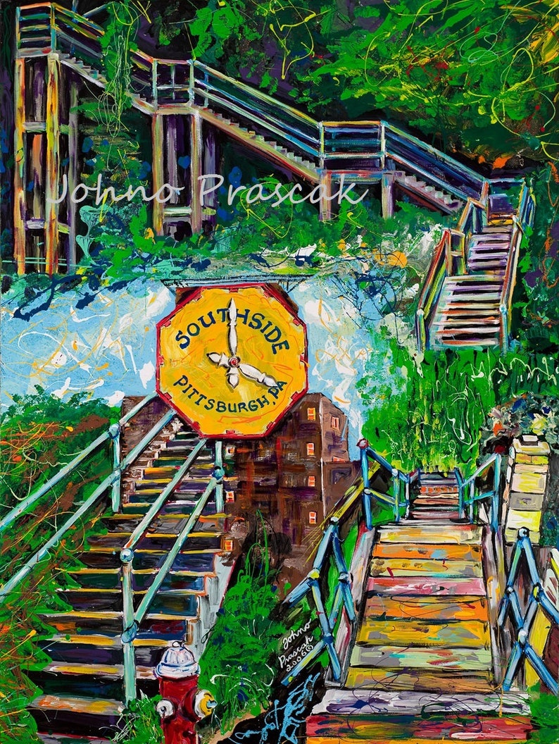 City Steps, South Side Pittsburgh, Pittsburgh Wall Art, Pittsburgh Art ...