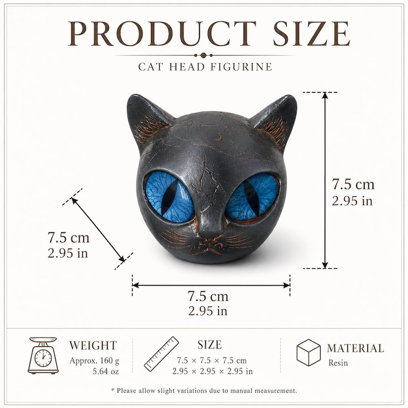 Cat Head Figurine, Gothic Cat Decor, Witchy Room Decor, Resin Cat ...