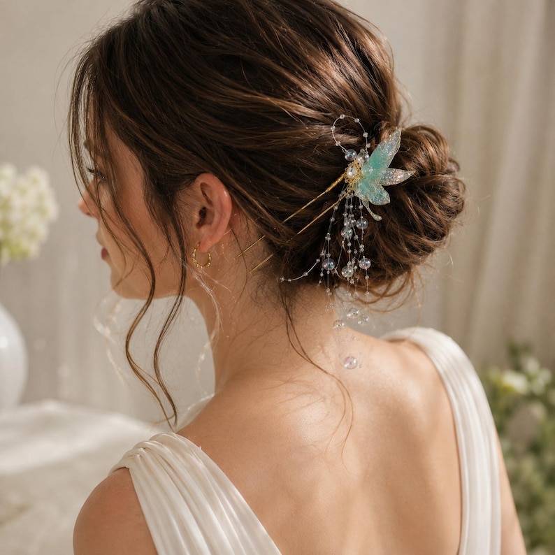 Butterfly Hair Stick, Crystal Beaded Hair Pin, Fairycore Hair Accessory ...