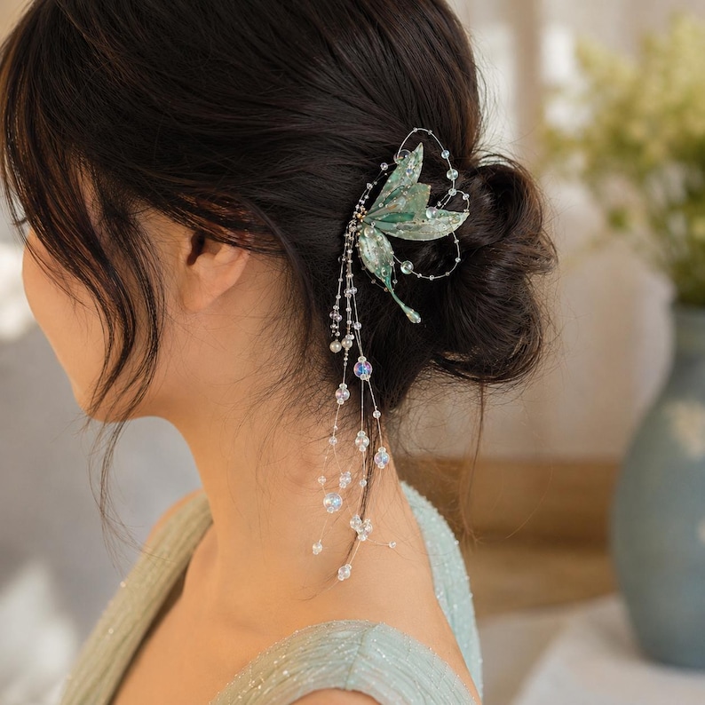 Butterfly Hair Stick, Crystal Beaded Hair Pin, Fairycore Hair Accessory ...
