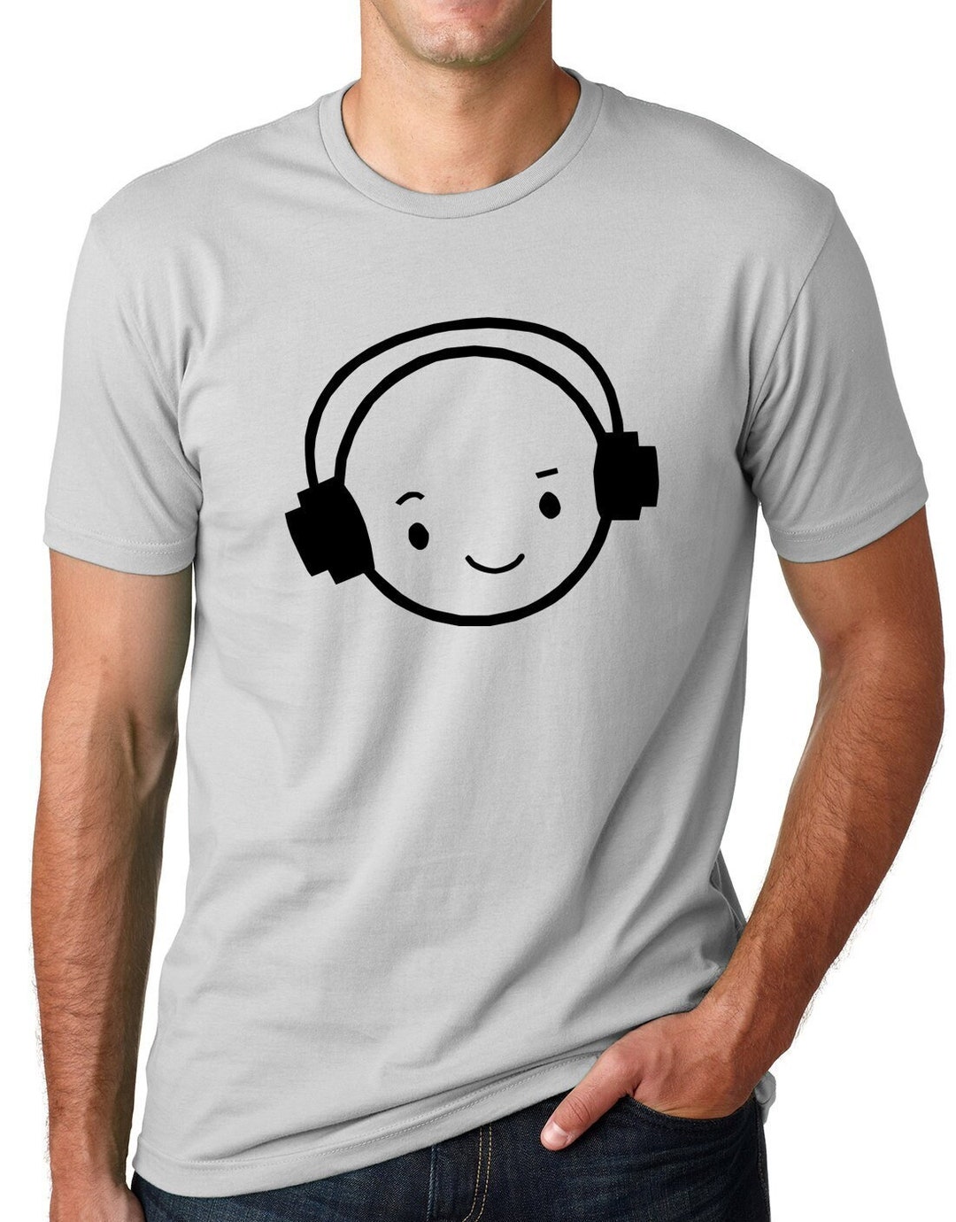 Happy Face DJ Funny Smiley Face Headphones T Shirt Humor Tee Gifts for ...