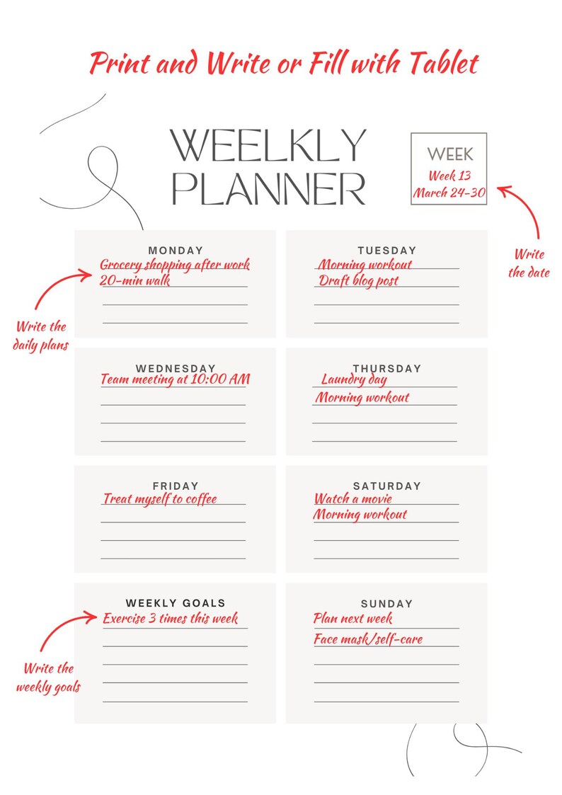 Minimalist Weekly Planner Printable A4, Productivity PDF Template ...
