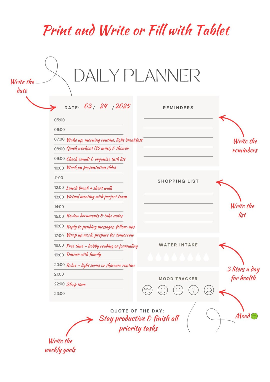 Minimalist Daily Planner Printable A4, Productivity PDF for Time ...