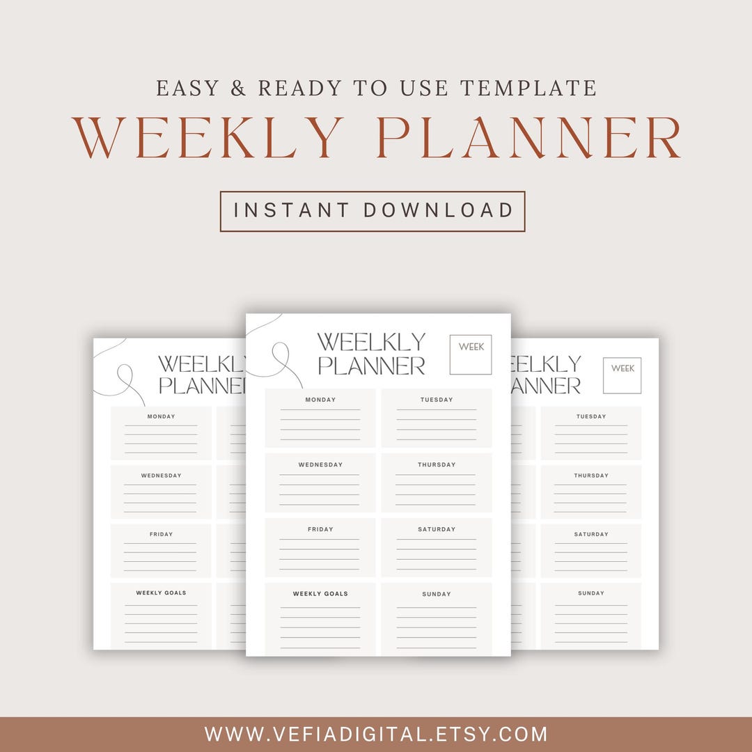 Minimalist Weekly Planner Printable, Undated A4 PDF (digital Download ...