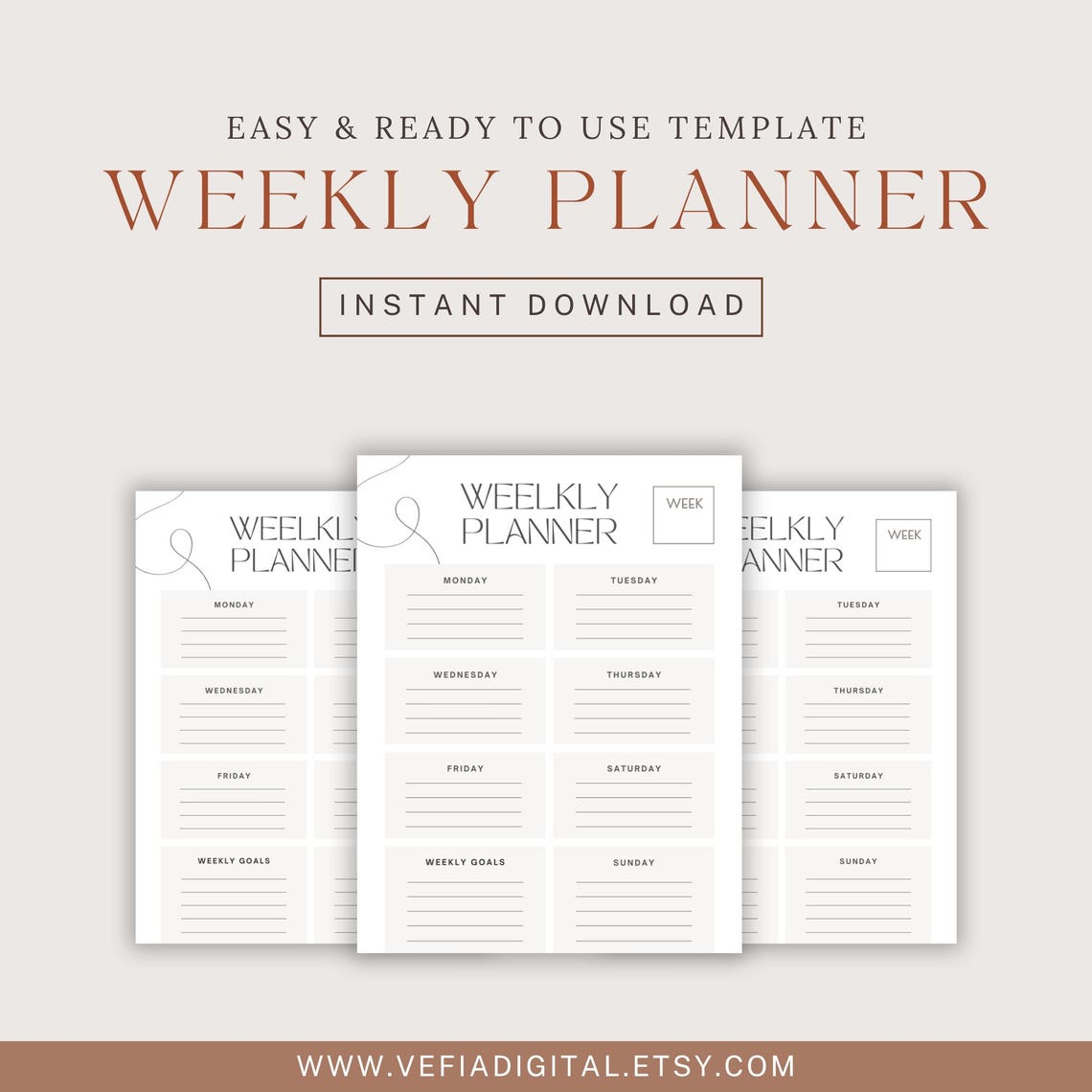 Minimalist Weekly Planner Printable A4, Productivity PDF Template ...
