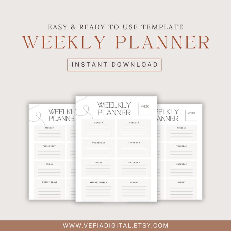 Minimalist Weekly Planner Printable A4, Productivity PDF Template ...
