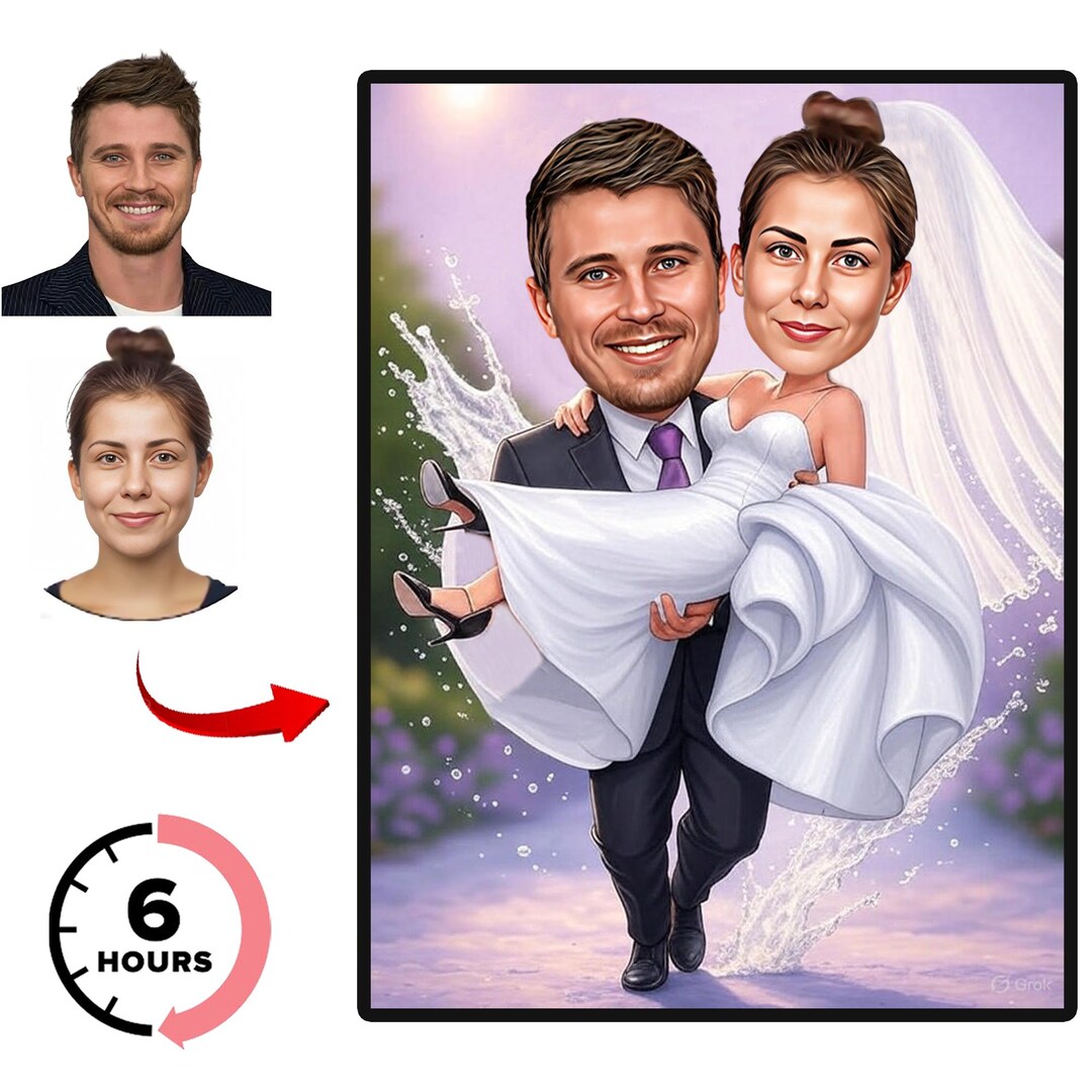 Wedding Couple Caricature, Personalized Wedding Cartoon Portrait ...