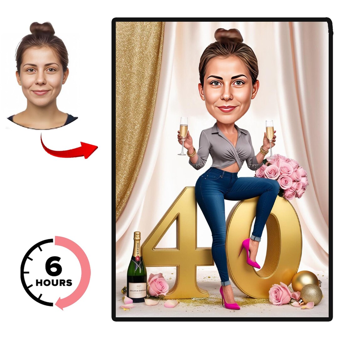 Personalised 40th Birthday Caricature From Photo, Custom Birthday ...