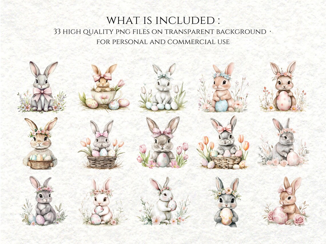 Easter Bunny Clipart, Watercolor Bunny Girl Clipart, Junk Journal ...