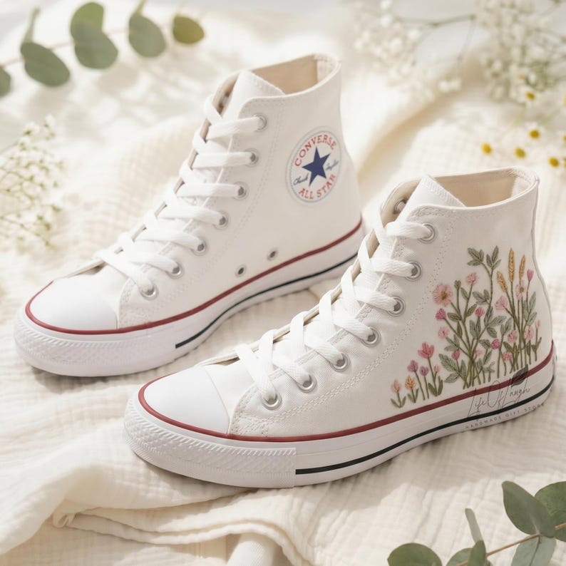 Custom Embroidered Wedding Converse Bridal Wildflower Embroidery High ...