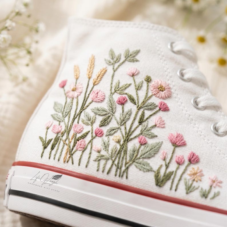 Custom Embroidered Wedding Converse Bridal Wildflower Embroidery High ...