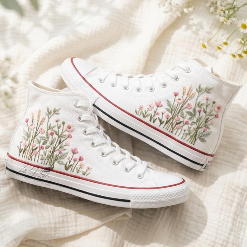 Custom Embroidered Wedding Converse Bridal Wildflower Embroidery High ...