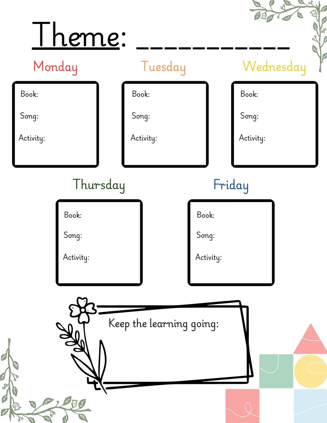 Blank Weekly Lesson Plan - Etsy