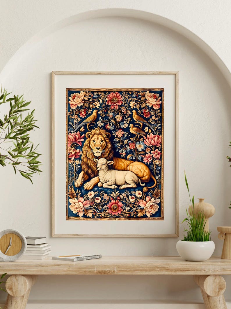 The Lion and the Lamb Medieval Tapestry - Etsy