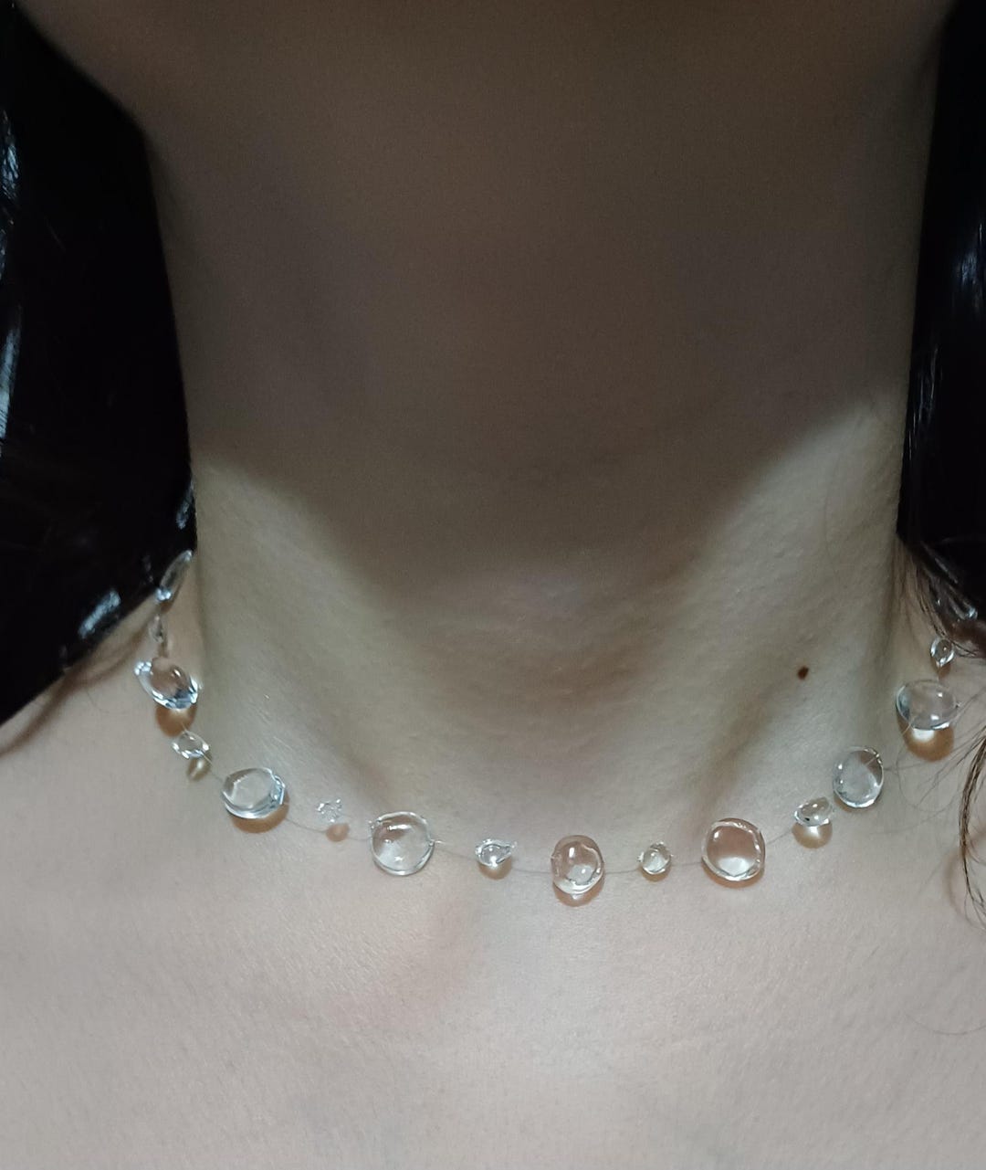 Illusion Floating Crystal Necklace - Delicate Transparent Choker ...