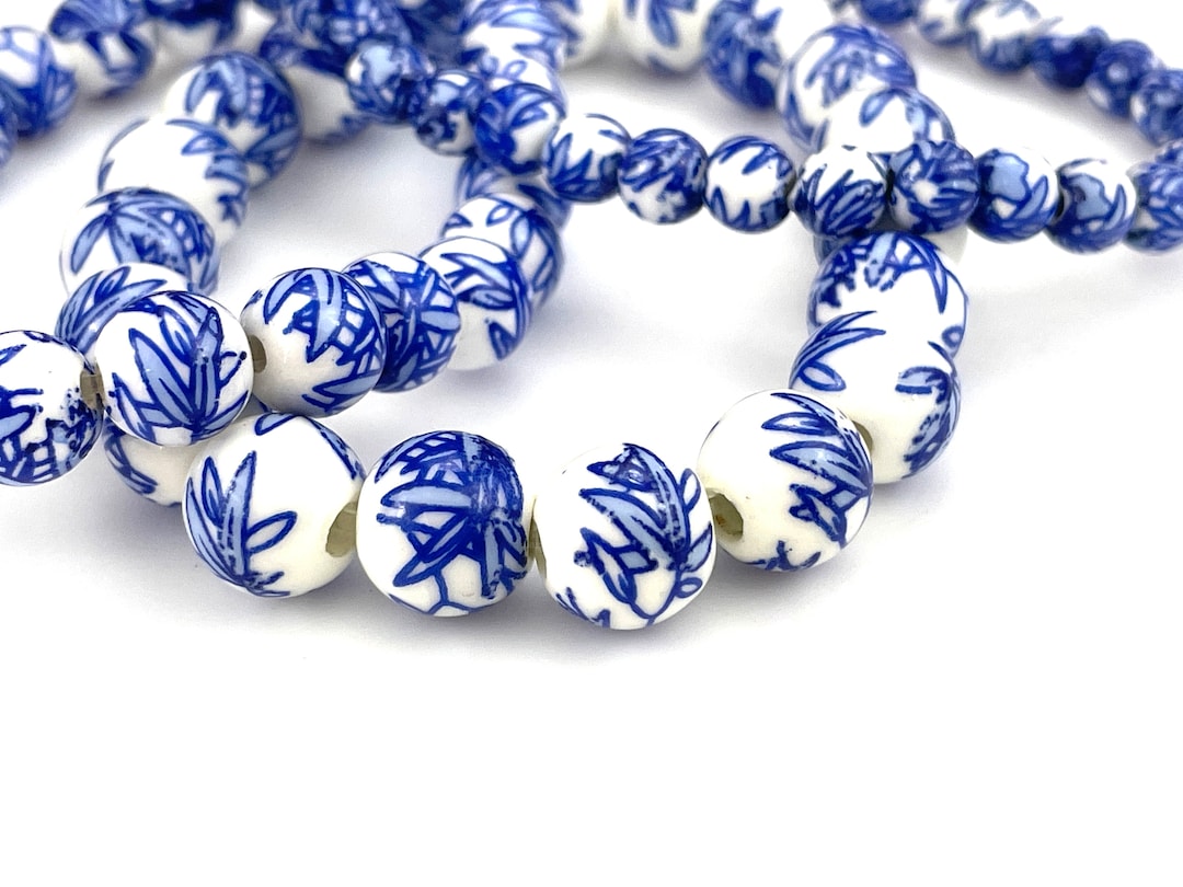 50 Pcs Blue & White Porcelain Beads for Jewelry Making, 6mm 8mm 10mm ...