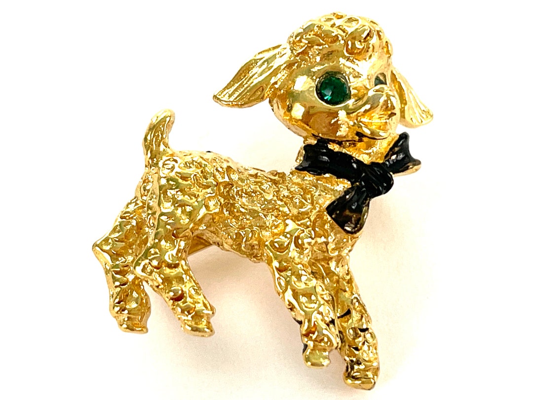 60s Rhinestone Lamb Pin for Women, Vintage Animal Jewelry, Small Gold ...