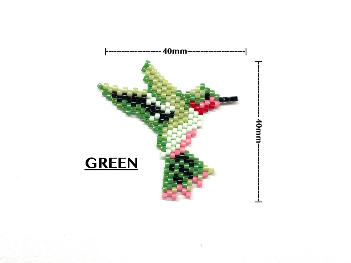 Beaded Bird Pendant, Japanese Seed Bead Hummingbird Charms, Green Pink ...