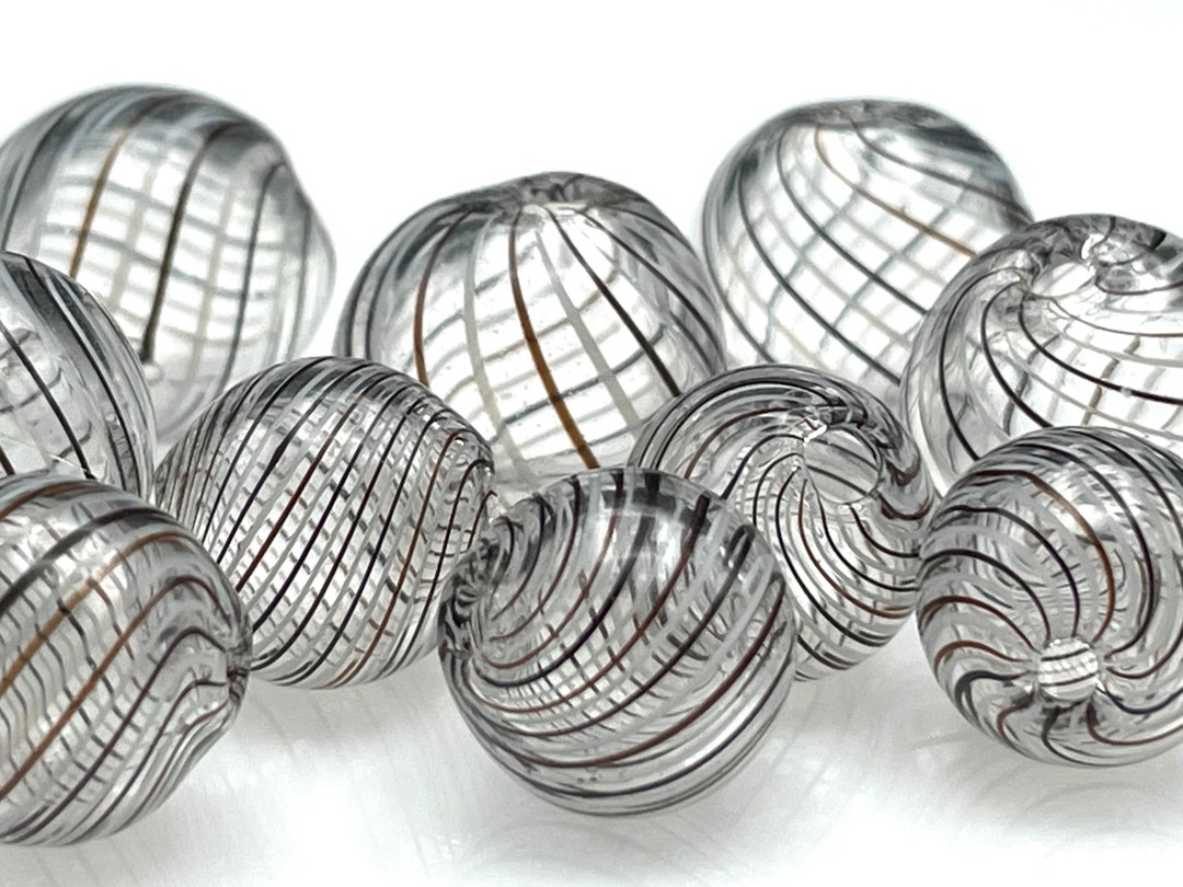 5 Pcs Brown & White Glass Bubble Beads, Hand Blown Hollow Lightweight ...