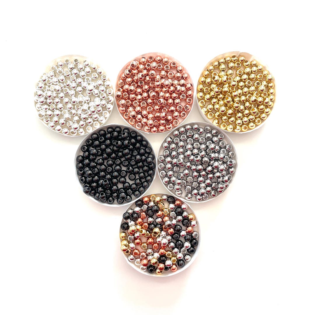 50 Pcs Metal Beads for Jewelry Making, 4mm Round Spacers, Gold, Silver ...