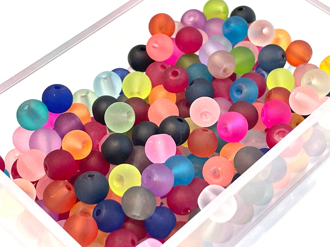 50 Pcs Assorted Frosted Glass Beads for Jewelry Making, 6mm Blue Pink ...