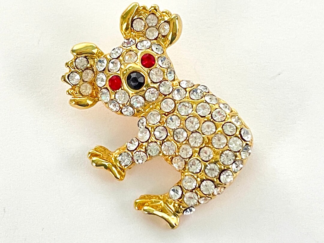 Rhinestone Koala Brooch for Women, Vintage Jewelry, Gold Figural Pavé ...
