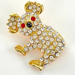Rhinestone Koala Brooch for Women, Vintage Jewelry, Gold Figural Pavé ...