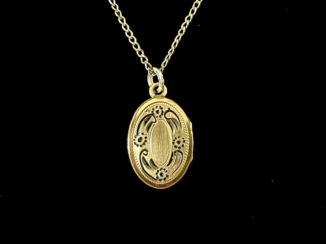 Vintage Gold Filled Necklace for Women, Tiny Oval Floral Locket on 18 ...