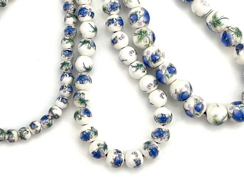 50 Pcs Blue & White Porcelain Beads for Jewelry Making, 6mm 8mm 10mm ...