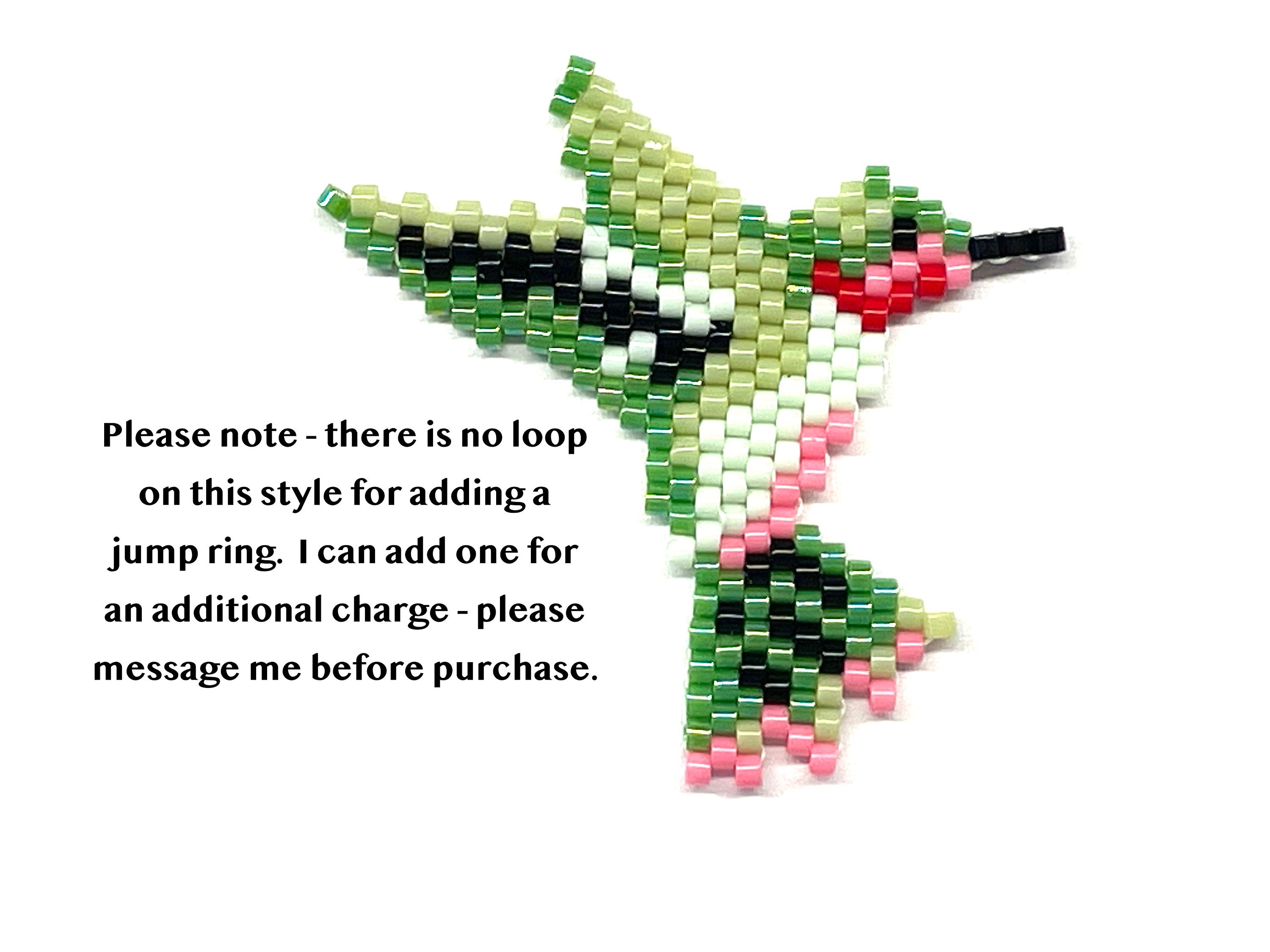 Beaded Bird Pendant, Japanese Seed Bead Hummingbird Charms, Green Pink ...