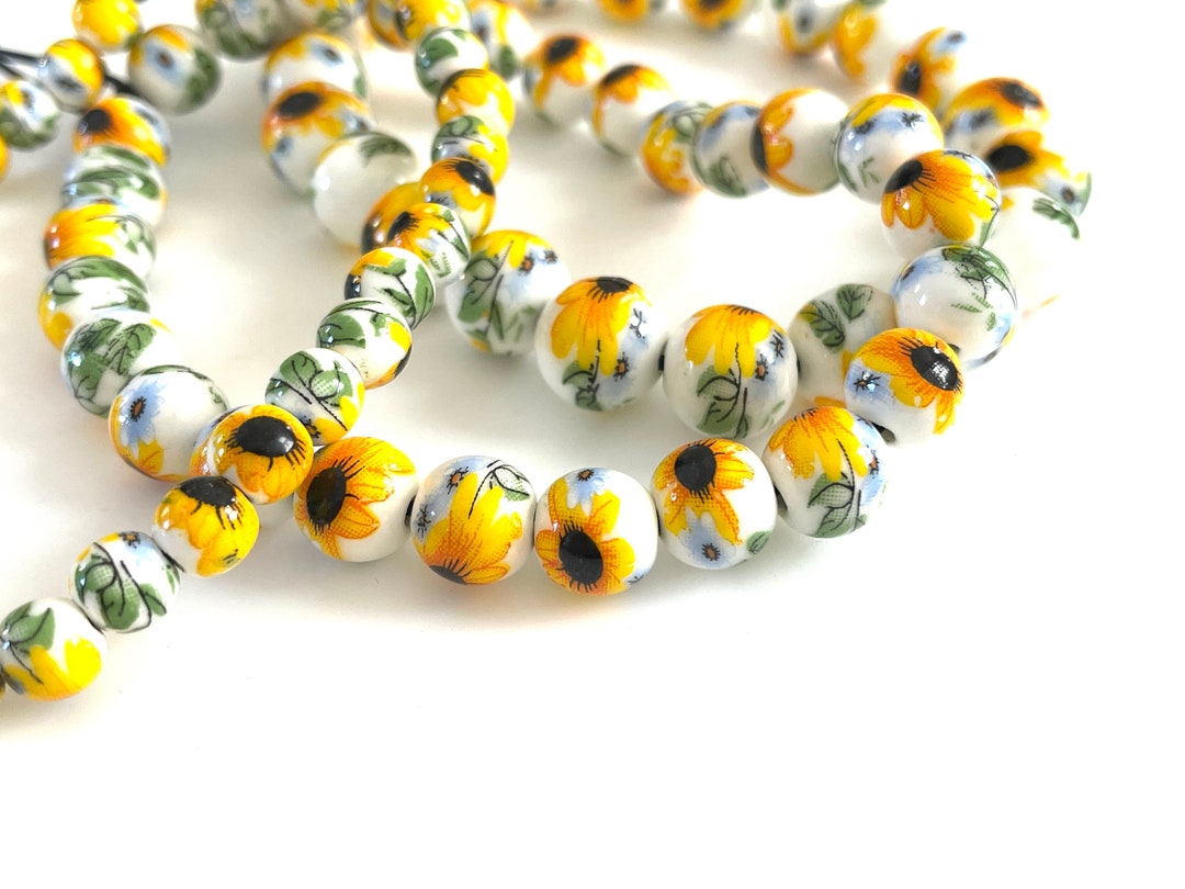 50 Pcs Sunflower Porcelain Beads for Jewelry Making, 6mm 8mm 10mm 12mm ...