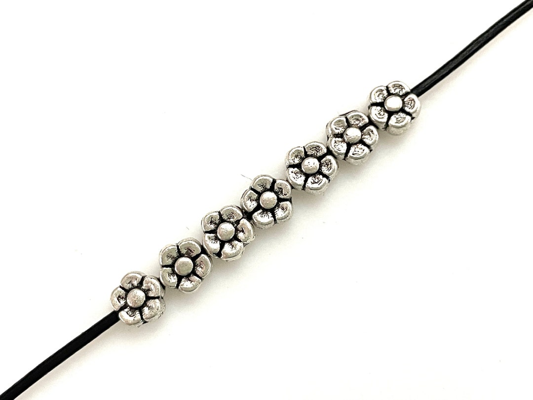 50 Pcs Metal Flower Beads for Jewelry Making, Tiny 5mm Flat Floral ...