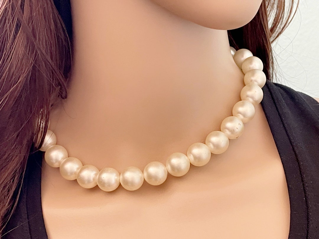 Chunky Faux Pearl Choker, 50s Vintage Jewelry, Adjustable Single Strand ...