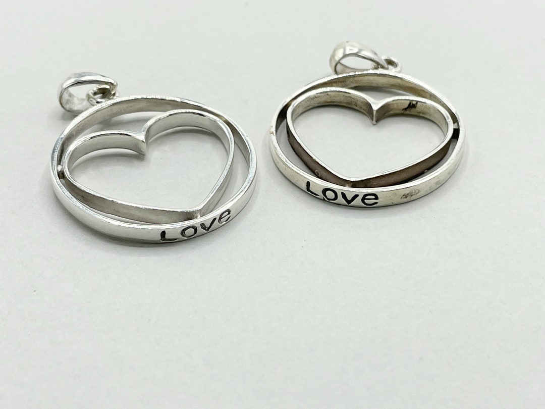 925 Sterling Silver Heart Pendant, Jewelry Supplies, Framed Heart Charm ...