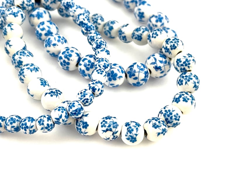 50 Pcs Royal Blue & White Porcelain Beads for Jewelry Making, 6mm 8mm ...