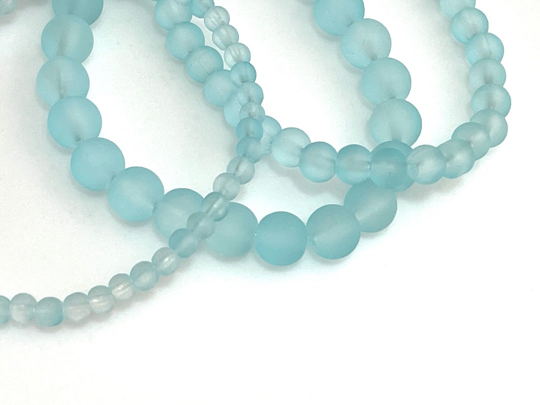 50 Pcs Frosted Light Blue Beads for Jewelry Making, 4mm 6mm 8mm 10mm ...
