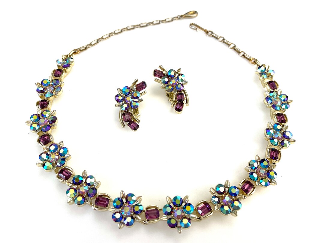 60s Rhinestone Choker for Women, Vintage Jewelry Set, 16" Adjustable ...