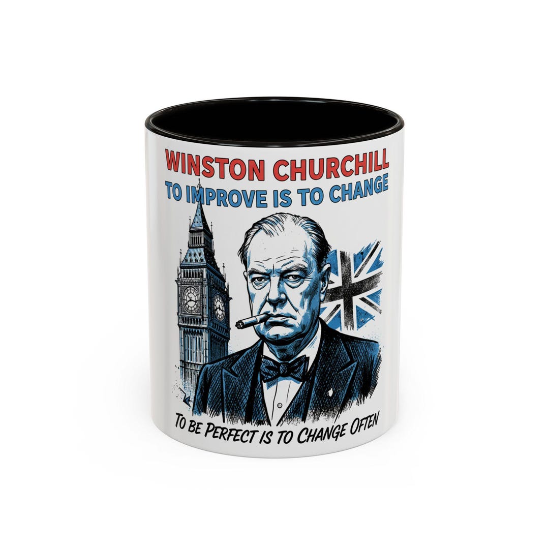 Winston Churchill Portrait Mug | Quote "to Improve is to Change" - Etsy